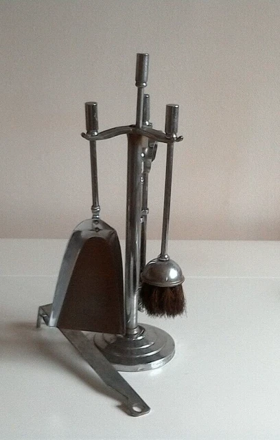 VINTAGE ART DECO Fireside Fire Tools Companion Set Chrome - Good ...