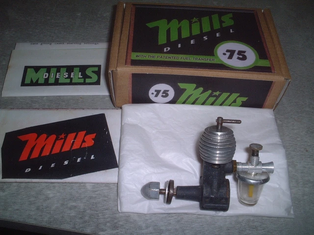 ORIGINAL MILLS .75 Model Aircraft Diesel Engine + Replica Box & Papers ...