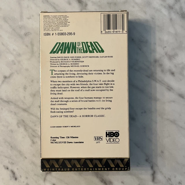 DAWN OF THE Dead VHS 1977 Vintage Horror Film HBO Video Rare George ...