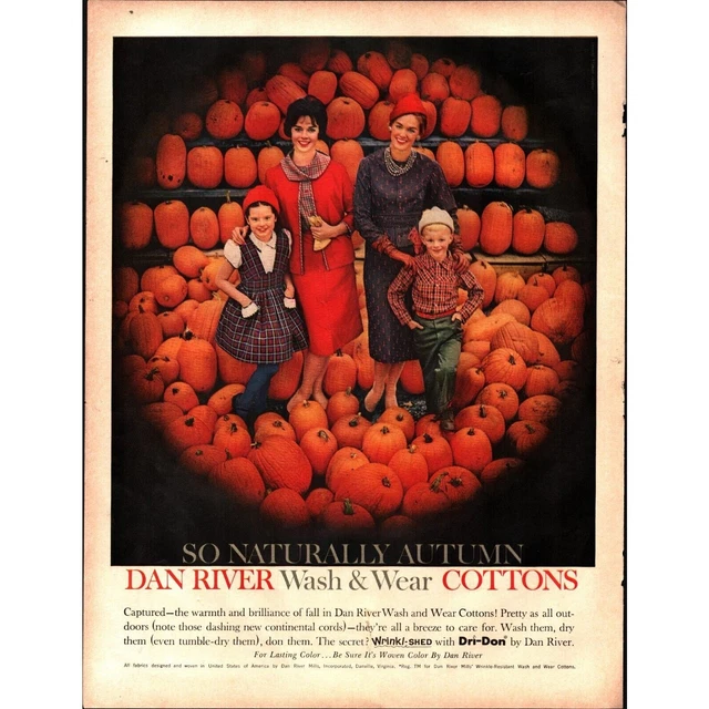 VINTAGE ADVERTISING PRINT ad FASHION Dan River Cotton Autumn Pumpkin ...