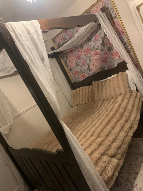 DOUBLE WOODEN FOUR Poster Bed Frame Solid Wood Bedroom Furniture £15.36 ...