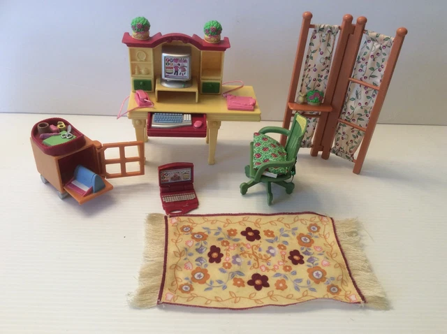 FISHER PRICE DOLLHOUSE Furniture Home Office Desk Computer Chair ...