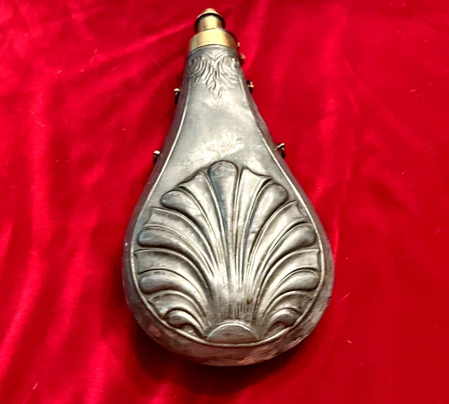 RARE 8& CIVIL War " Dixon " Musket Powder Flask / Bright Clean Pewter ...