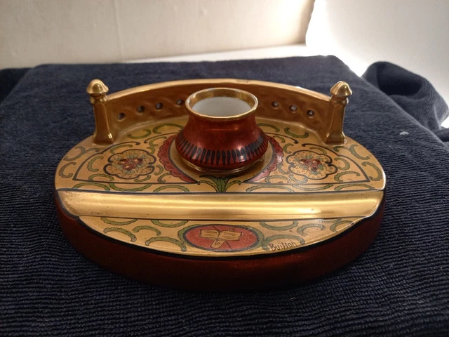 ENCRIER ART NOUVEAU, porcelaine de Limoges, émaux d'Art rouge et or EUR ...