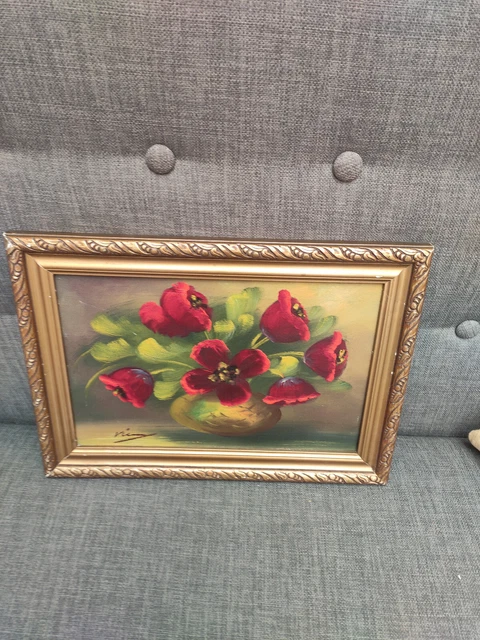 ANCIEN TABLEAU HUILE sur toile nature morte signé dans un encadrement d'original EUR 12,00 ...