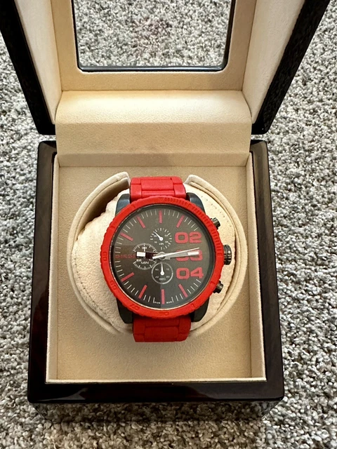 MONTRE DIESEL MR. Daddy - Boîtier cinq barres en acier inoxydable rouge avec bracelet en ...