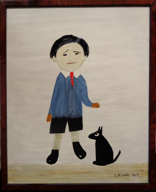 ORIGINAL PAINTING AFTER L.s. Lowry "Boy With A Dog" Walnut Vineer Frame ...