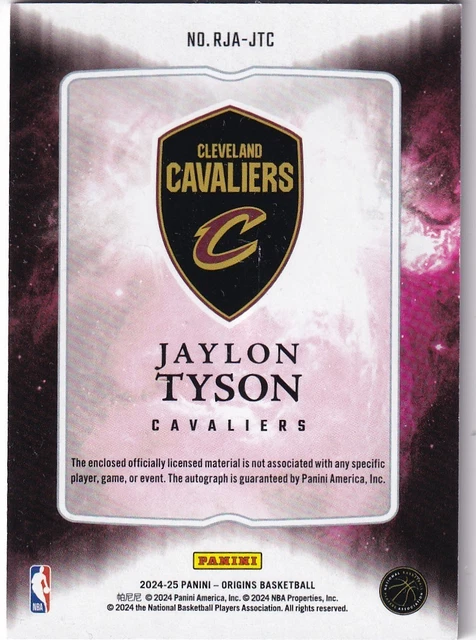 2024-25 PANINI ORIGINS NBA N º Rja-Jtc Jaylon Tyson Rookie Parche Coche ...