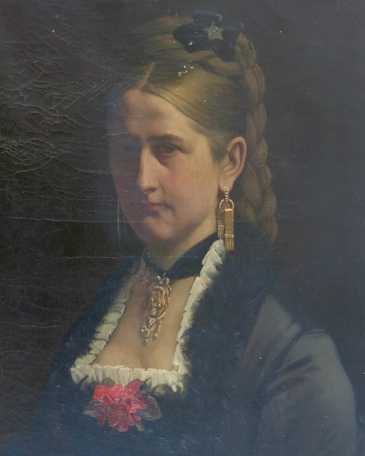 VICTOR RAVET,TABLEAU ANCIEN, portrait jeune femme, bijoux, net grenier ...