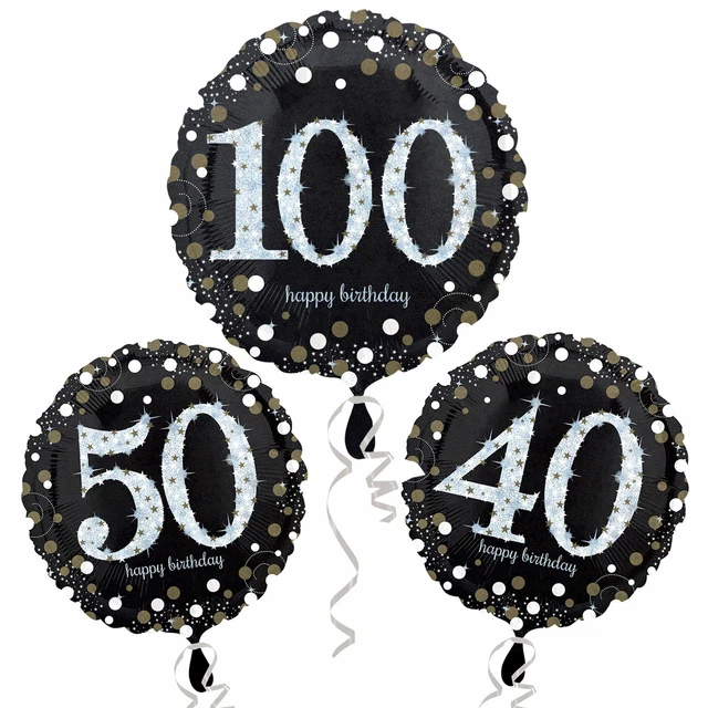 HAPPY BIRTHDAY 18& Round Foil Helium Balloon VIP Black Gold Celebration ...