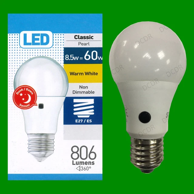 8.5W (60W) LED Dusk Till Dawn Sensor Security Night Light GLS Bulb ES ...