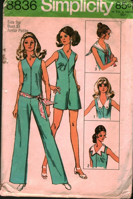 8836 VINTAGE SIMPLICITY Sewing Pattern Junior Girls 1970s Jumpsuit Two ...
