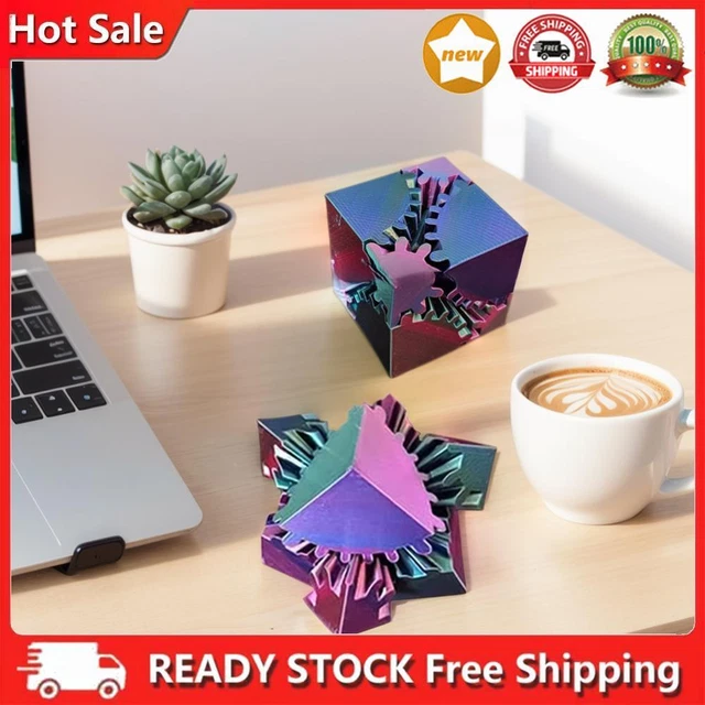 3D PRINTED GEAR Cube Unique Fidget Toy Desktop Innovative Decorative ...