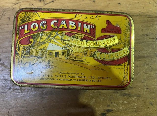 VINTAGE LOG CABIN Flaked Gold Leaf Tobacco Tin 2oz $30.00 - PicClick AU