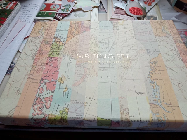 PAPERCHASE STRIPED MAPS Cream Writing Box Set £9.75 - PicClick UK
