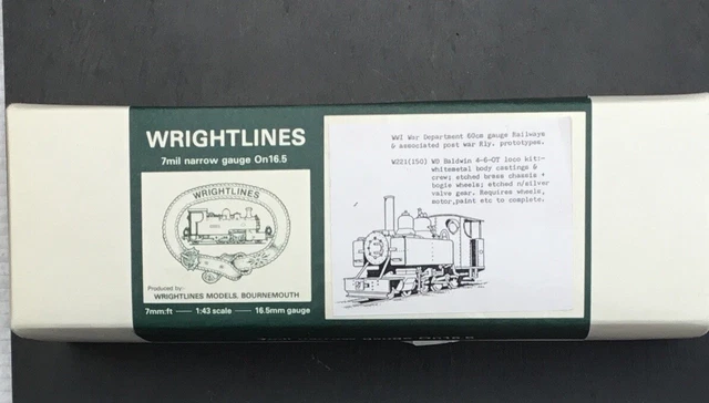 WRIGHTLINES 7MM NARROW gauge 0n16.5 WW1 War Dept. Baldwin 4-6-0T ...