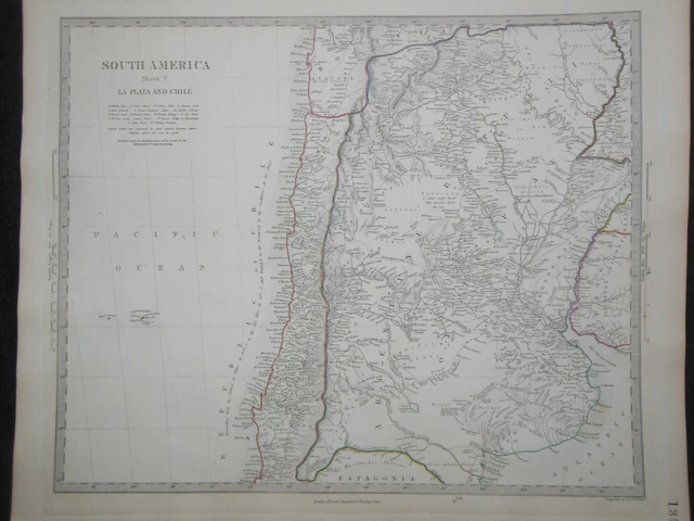 HAND COLOURED C1845 Victorian SDUK Map of South America, La Palta ...