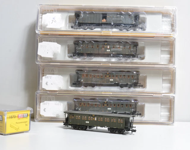 5X BRAWA 1870/1871/1872/1873 Luggage Passenger Car, DRG , New, Boxed ...