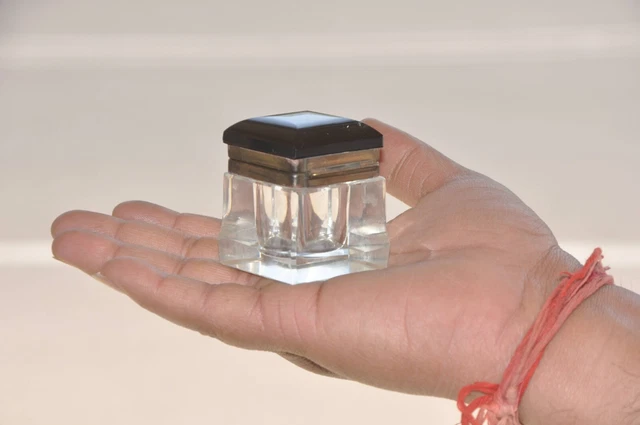 VINTAGE UNIQUE CUBE Shape Cut Glass Fine Quality Inkpot, Collectible ...