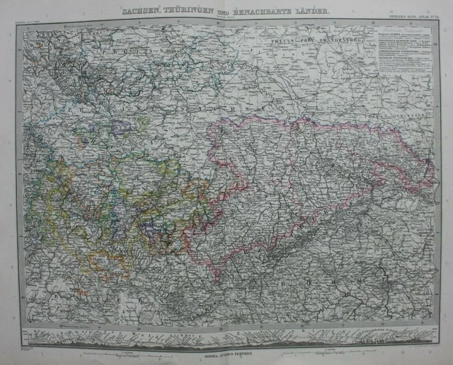 MAPPA ANTICA ORIGINALE GERMANIA, SASSONIA, TURINGIA, DRESDA, LIPZIA ...