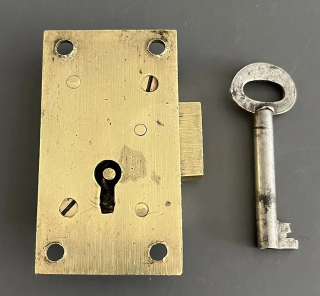 VINTAGE ETAS BRASS Warranted Secure 2 Lever Cabinet Lock & Key £15.00 ...