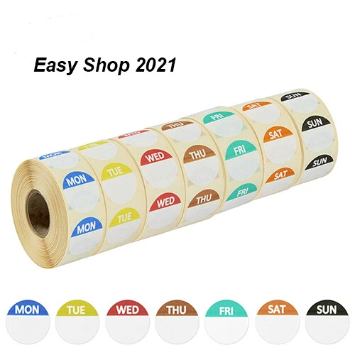 DAY DOT FOOD Date Labels Kitchen catering Hygiene 25mm Circles Monday ...