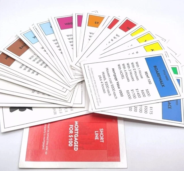 MONOPOLY CARD DECKS Complete Set Property Title Deed Chance Community ...