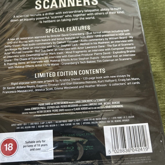 SCANNERS 4K ULTRA HD Blu ray Second Sight Limited Edition New/Sealed ...