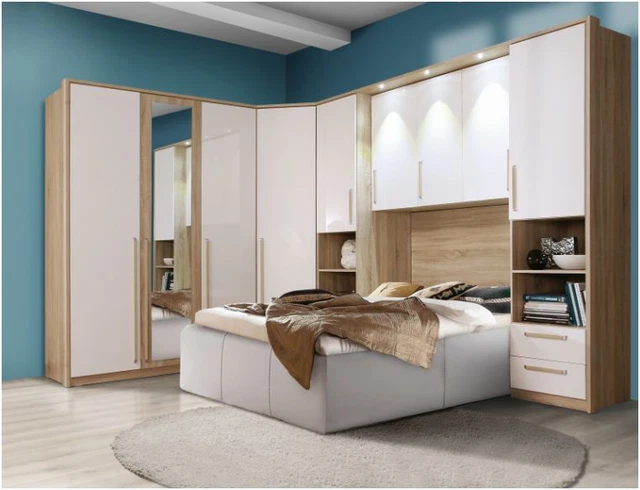 COLOGNE OVERBED UNIT Wardrobe White Gloss & Oak Bridge Bedroom ...