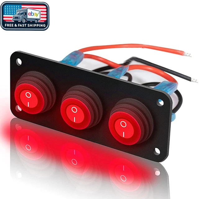 12V 20A DC 3 Gang Toggle Rocker Switch Panel - Waterproof, LED Light ...