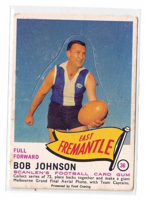 SCANLENS 1966 VFL Wafl Footy Card Bob Johnson East Fremantle Die Cut ...