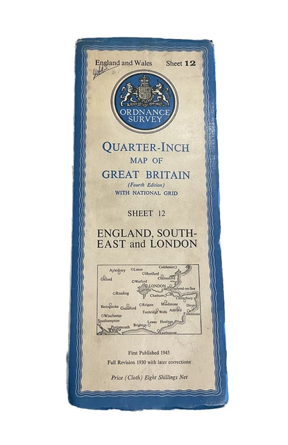 VINTAGE 1945 ORDNANCE Survey Cloth Map-Sheet-12-England, South-East and ...