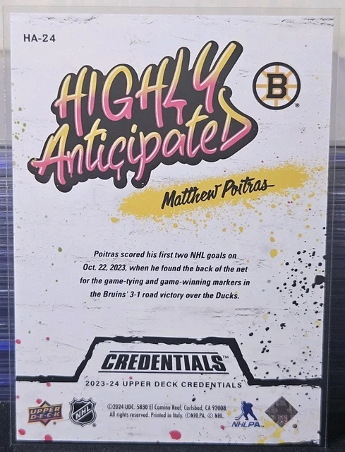 23-24 CREDENTIALS MATTHEW Poitras Highly Anticipated 🚨🚨🚨 Boston Bruins ...