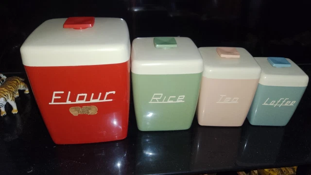 VINTAGE NALLY WARE Harlequin Canister Set of 4 Graduating stackable ...