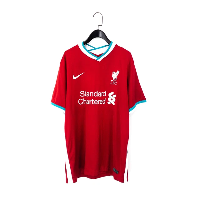 NIKE DRI-FIT RED White 2020-21 Liverpool FC Home Football T-Shirt ...