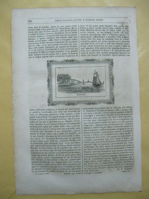 ARTICOLO STAMPA ANTICA old print ROTTERDAM OLANDA 1842 EUR 6,90 ...