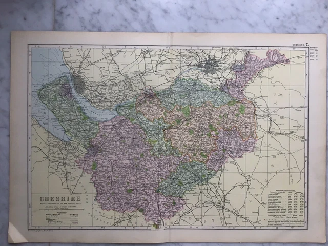 ANTIQUE MAP OF Cheshire 1895. Railways. Crewe, Nantwich, Wirral Etc. £ ...