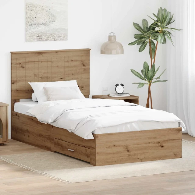BED FRAME WITH Drawer Artisan Oak 100 x 200 cm Engineered Wood vidaXL £ ...