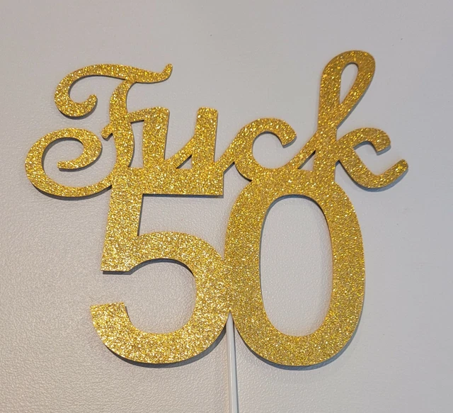 Gold Glitter Happy 50th Birthday Cake Topper F K 50 Humorous Topper £