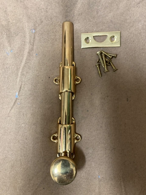 VINTAGE SOLID BRASS NOS 8” hand sliding door lock assembly complete w ...