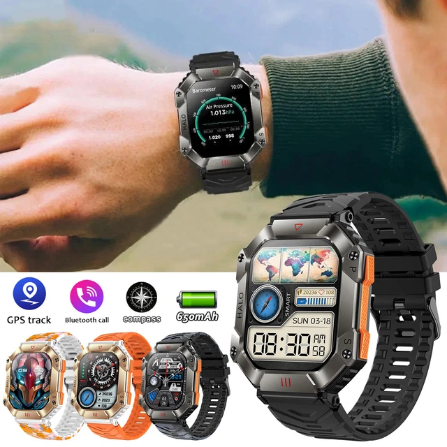 MILITARY STYLE SMART Watch 650mAh GPS Tracker Compass Bluetooth Call ...