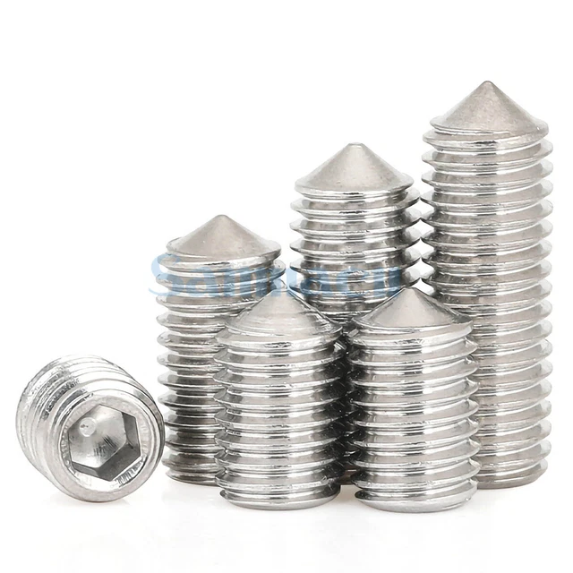 M3-M16 304 STAINLESS Hex Socket Cone Point Grub Set Screw Tapered End ...