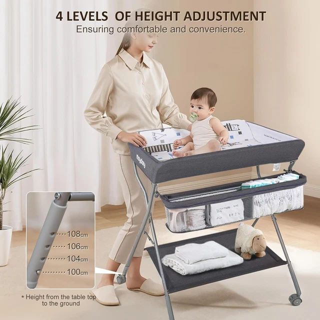 BABY CHANGING TABLE with Wheels, Maydolly Portable Adjustable Height ...