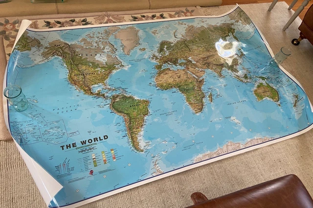 GIANT WORLD PHYSICAL Map Laminated - Mega-Map Of The World - 196cm X ...