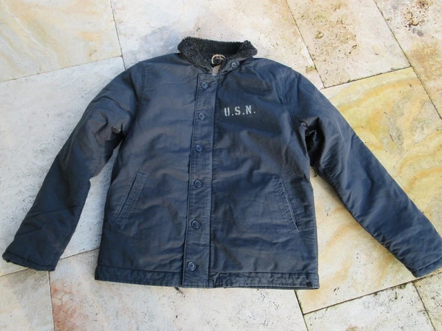 US NAVY BLUE USN Deck Jacket N-1 Winter Jacket Stencil WWII Coat Army ...
