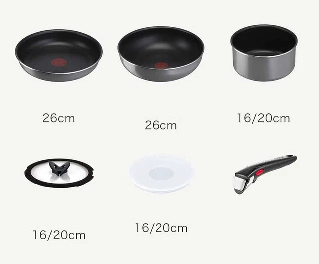 TEFAL INGENIO 9 Pc Non Stick Cookware Set Grey Pans Lids Removable ...