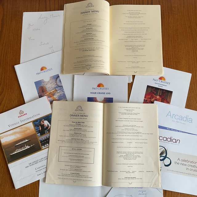 EPHEMERA CRUISE SHIP Liners P&O Menus Aurora Adonia Arcadia Cunard ...