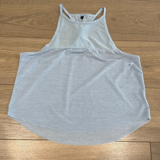 GYMSHARK DUSK BLUE Marl Nikki Blackketter Mesh Twistback Workout Tank ...