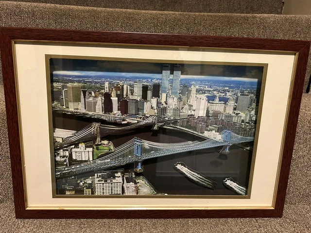 NYC MANHATTAN SKYLINE Pre 911 Twin Towers 3D Framed Pop Art 1980's/1990 ...