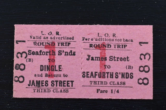 LIVERPOOL OVERHEAD RAILWAY Ticket LOR JAMES STREET to SEAFORTH SANDS No ...